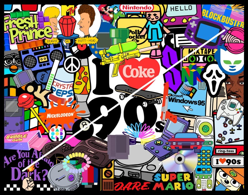 90s Collage Png Pdf Jpg 1990s Nostalgia Movies Television Video Game Hi ...