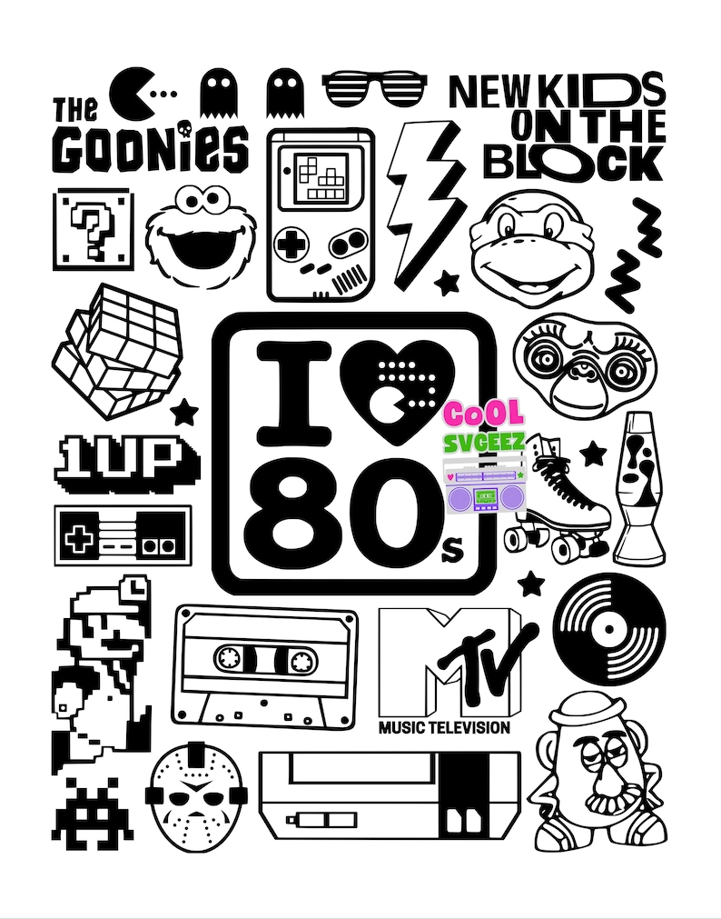 1980s Collage Svg Png Pdf 80s Video Game Cassette Retro Tshirts Hoodies ...