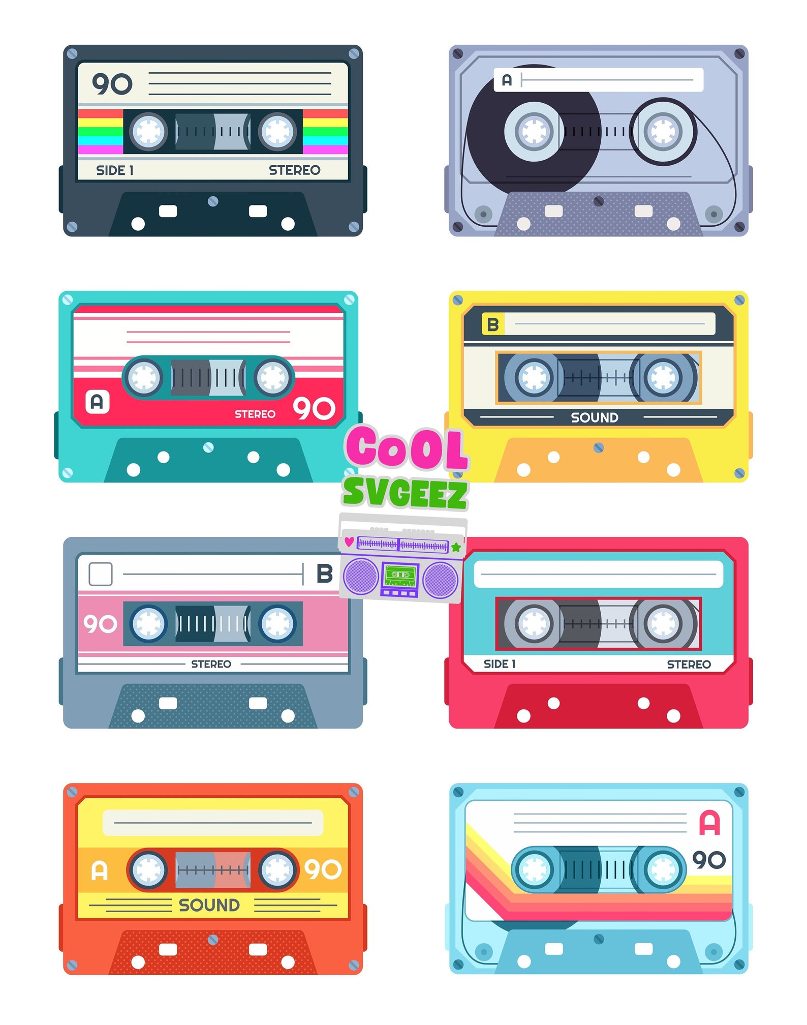 Cassette Clipart 8 Svg 9 Png 9 Pdf 9 Jpg 80s 90s Retro Tapes Cool ...
