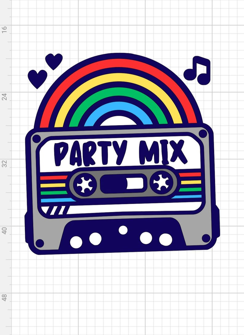 Party Mix Tape Svg Png Pdf Rainbow Cassette 80s 90s Retro Teens Adults ...