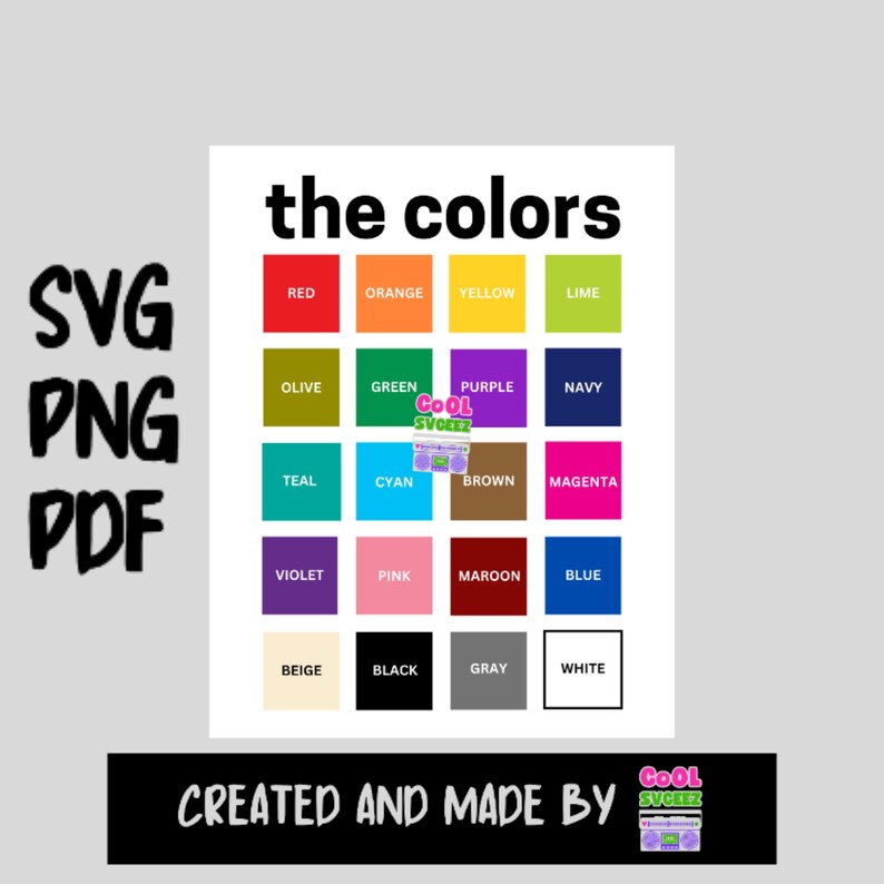 The Colors Svg Png Pdf Chart Kids Teens Adults Students Artist Art ...