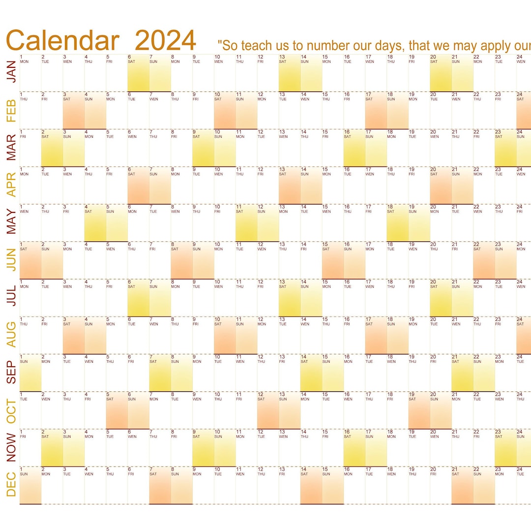 Wall Planner Calendar 2024 With a Bible Verse From Psalm 90:12 - Etsy
