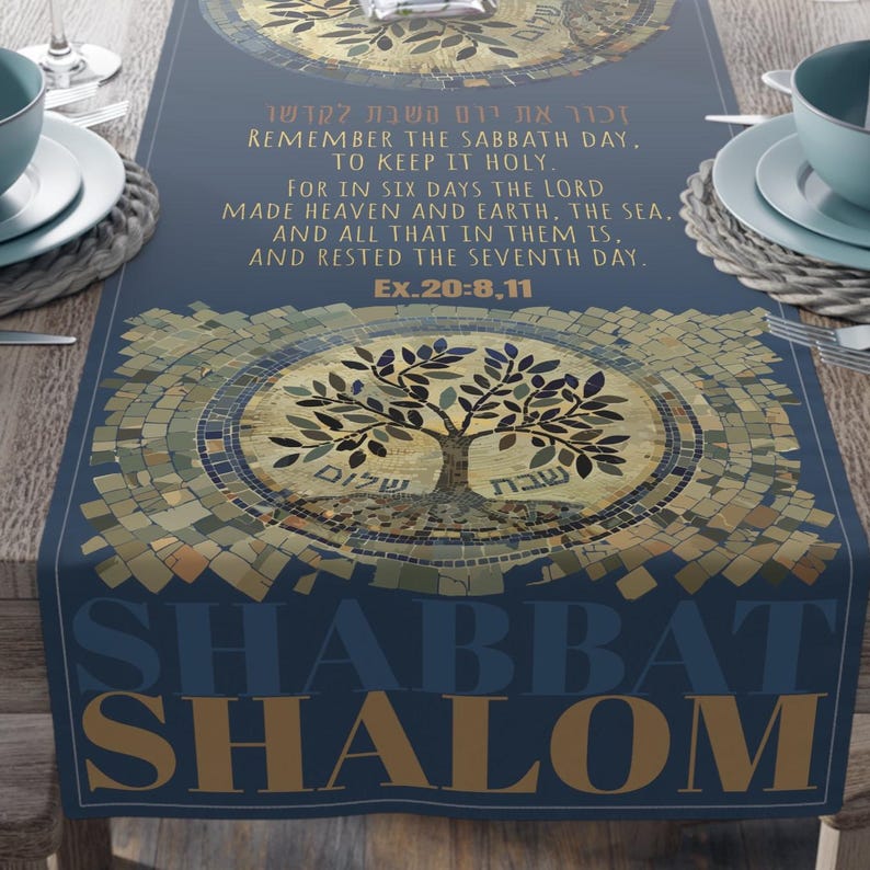 Tree of Life Shabbat Shalom Table Runner Jewish Housewarming Gift ...