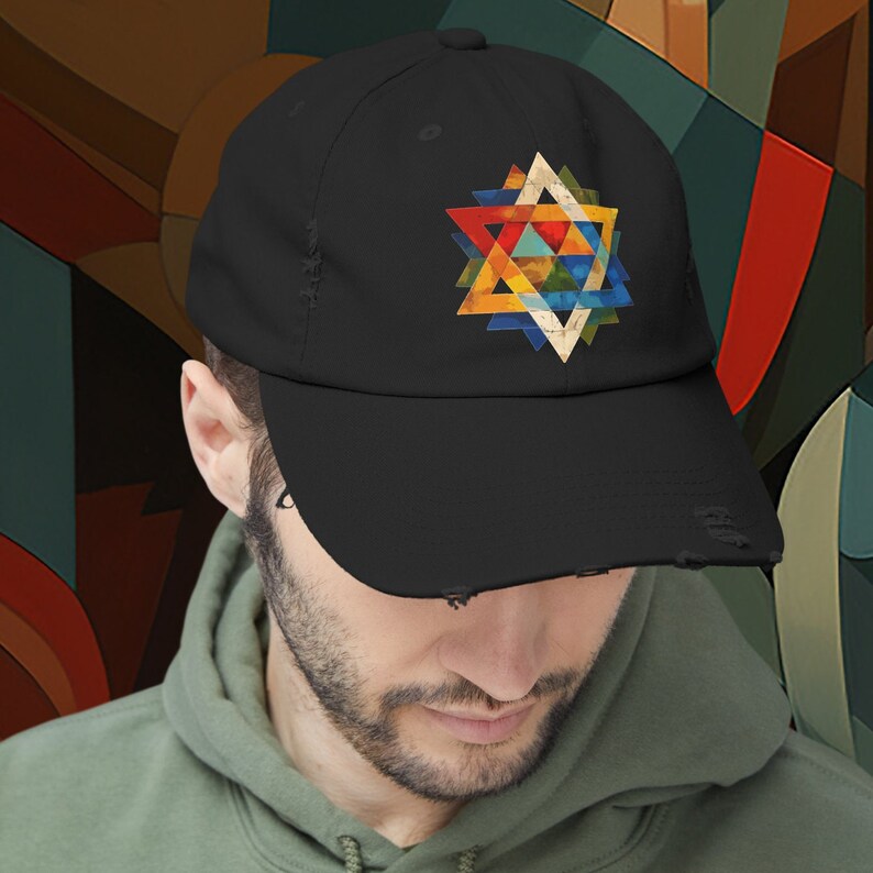 Israeli Star of David Hat, Jewish Symbol Magen David Unisex Distressed ...