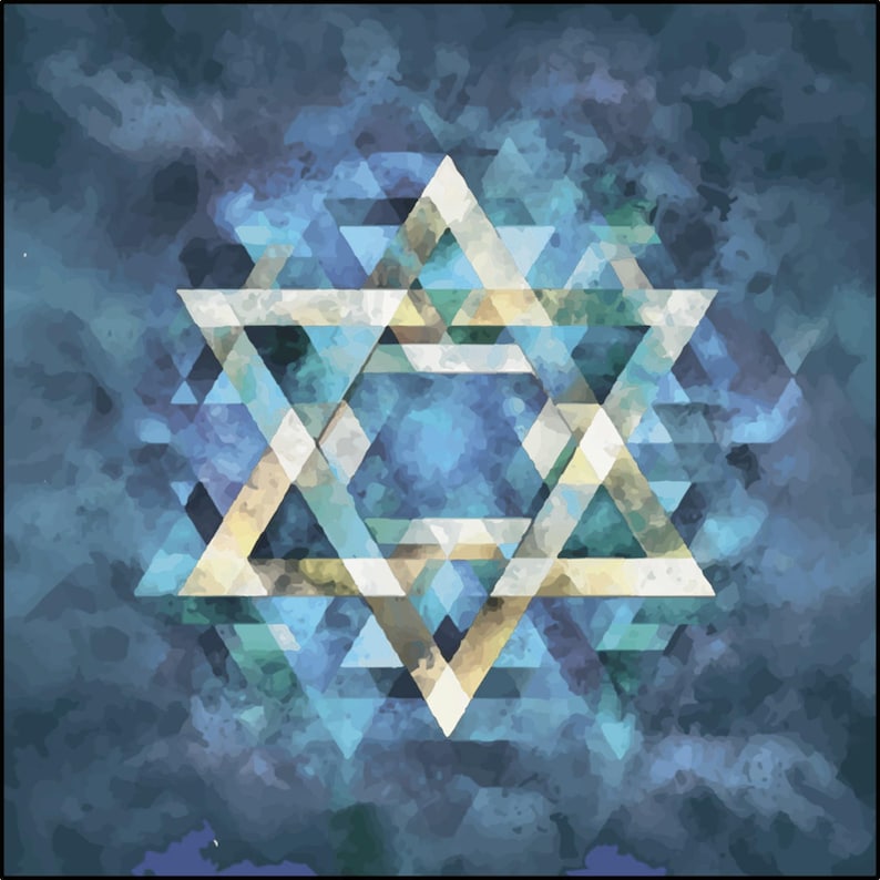 Cotton Fabric Piece for Sewing, Magen David Jewish Star in Abstract Art Style, Combed Cotton ...