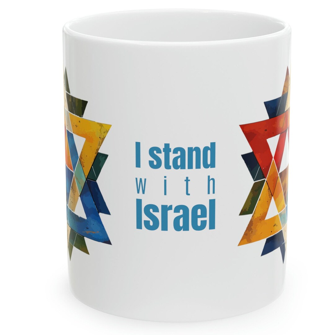 Magen David White Ceramic Mug Gift, I Stand With Israel, Jewish Star of ...