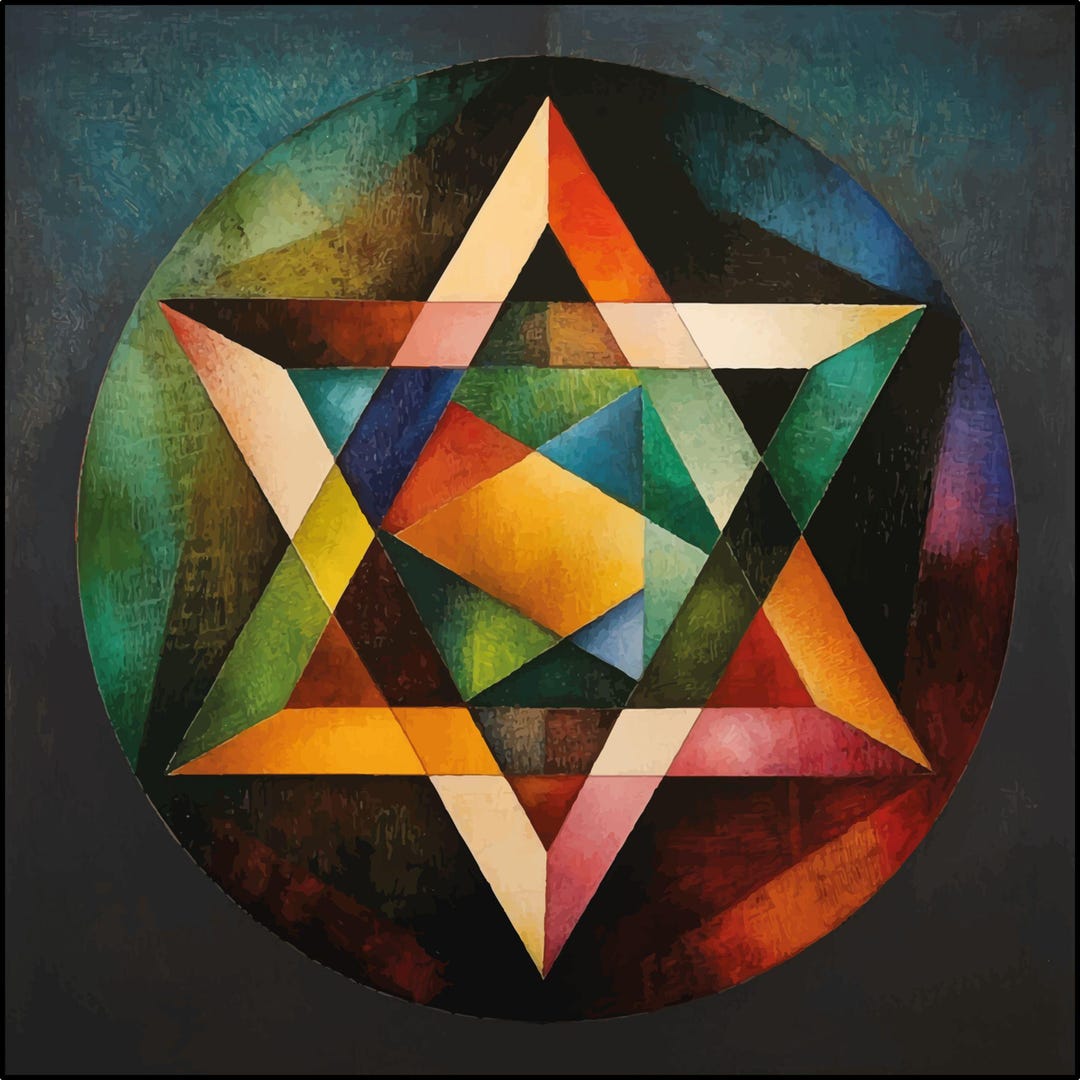 Magen David Cotton Fabric Piece for Sewing, Jewish Star in Abstract Art Style, Combed Cotton ...