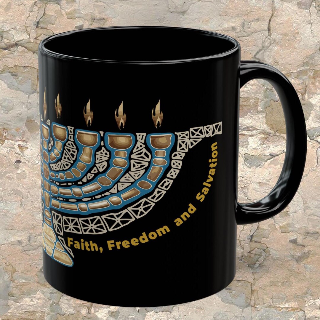 Hanukkah Gift, Jewish Holiday Mug, Hanukiyah Lamp Black Ceramic Mug ...