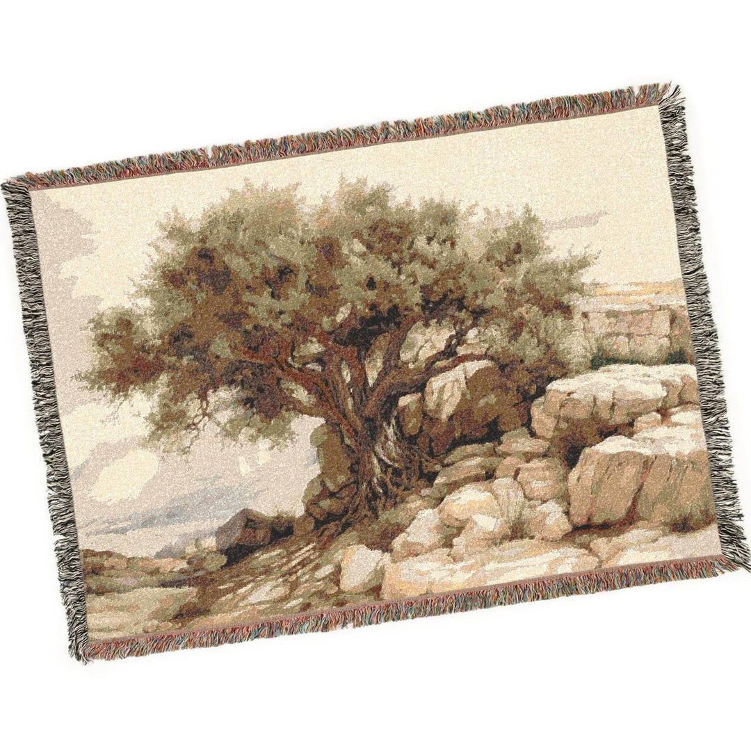 Israeli Olive Tree Woven Blanket, Modern Judaica Home Decor, Symbol of ...