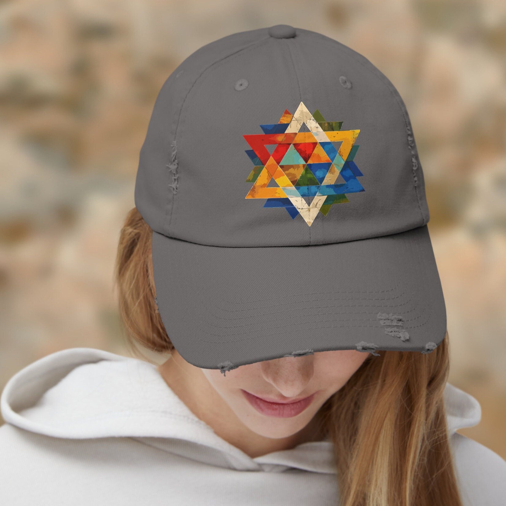 Israeli Star of David Hat, Jewish Symbol Magen David Unisex Distressed ...