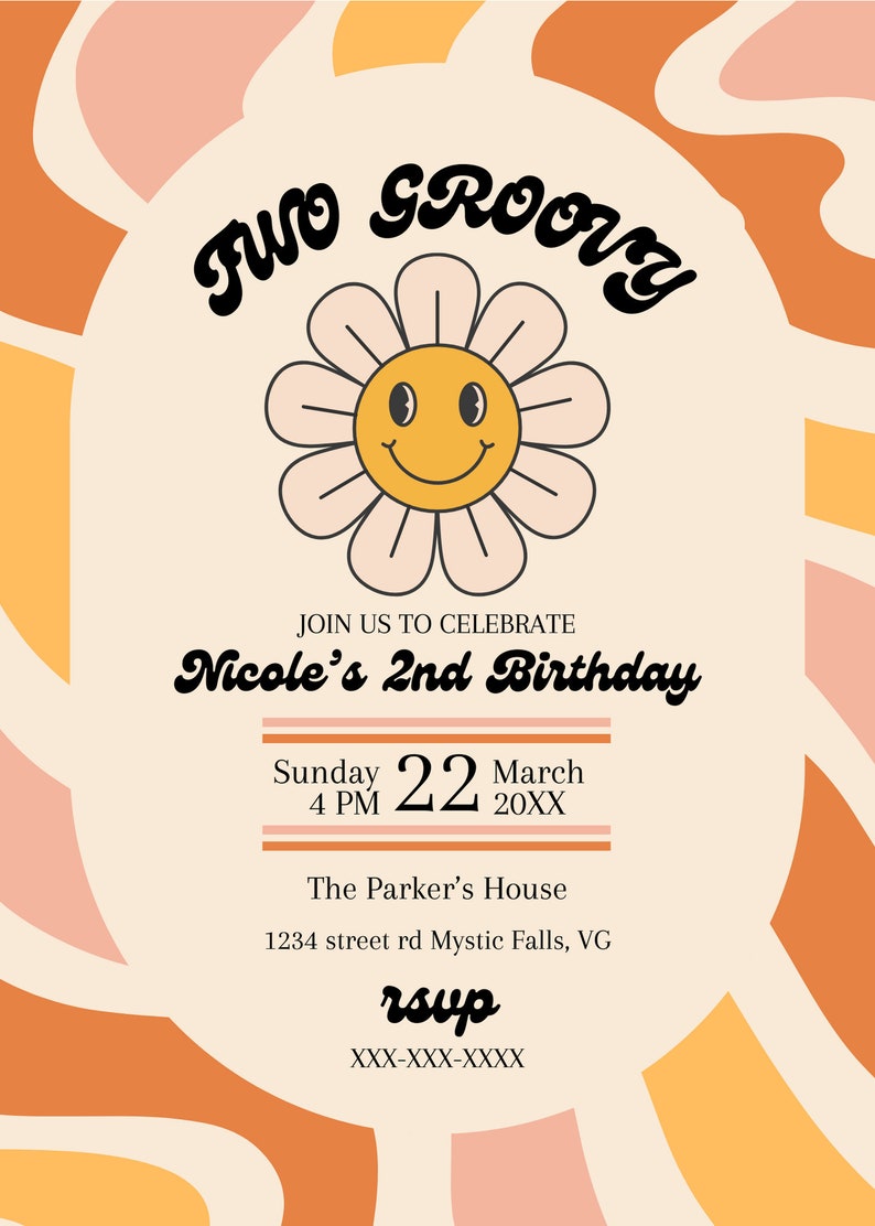 Two Groovy Second Birthday Invitations - Etsy