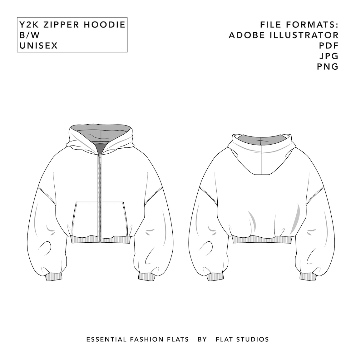 Y2K Zipper Hoodie - Unisex Pullover Hoodie, Vector CAD, Technical ...