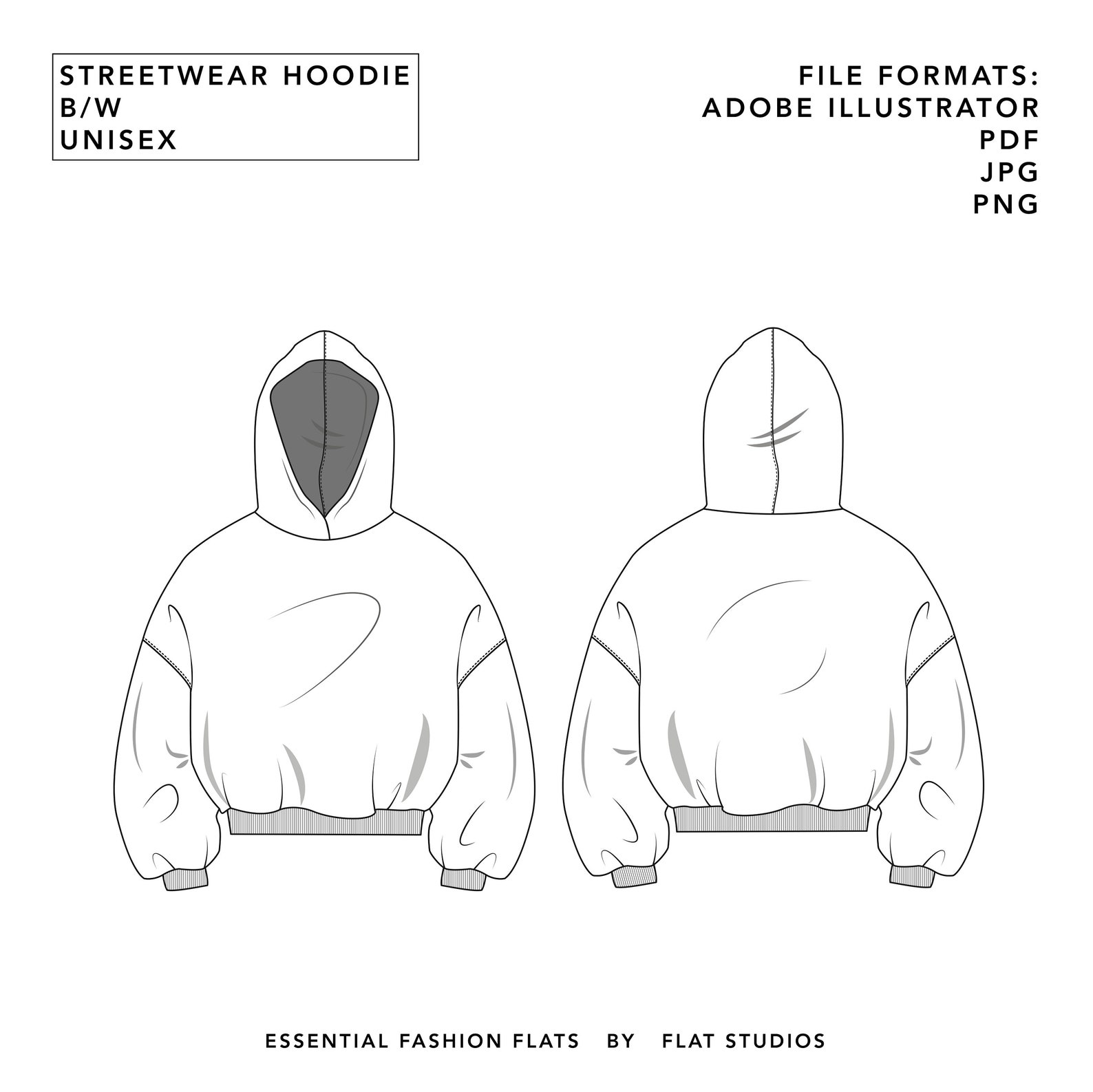 Streetwear Hoodie Unisex Hoodie Top, Vector CAD, Technical Drawing ...