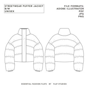 Streetwear Puffer Jacket - Oversized Unisex, Vector CAD, Technical ...