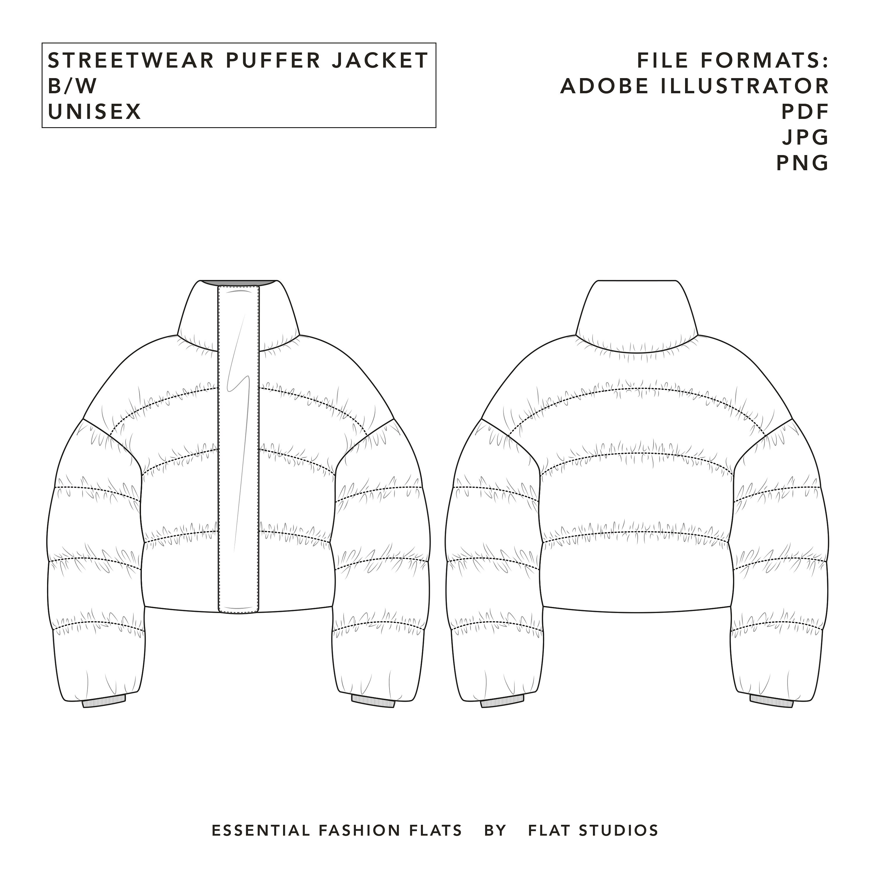Streetwear Puffer Jacket - Oversized Unisex, Vector CAD, Technical ...