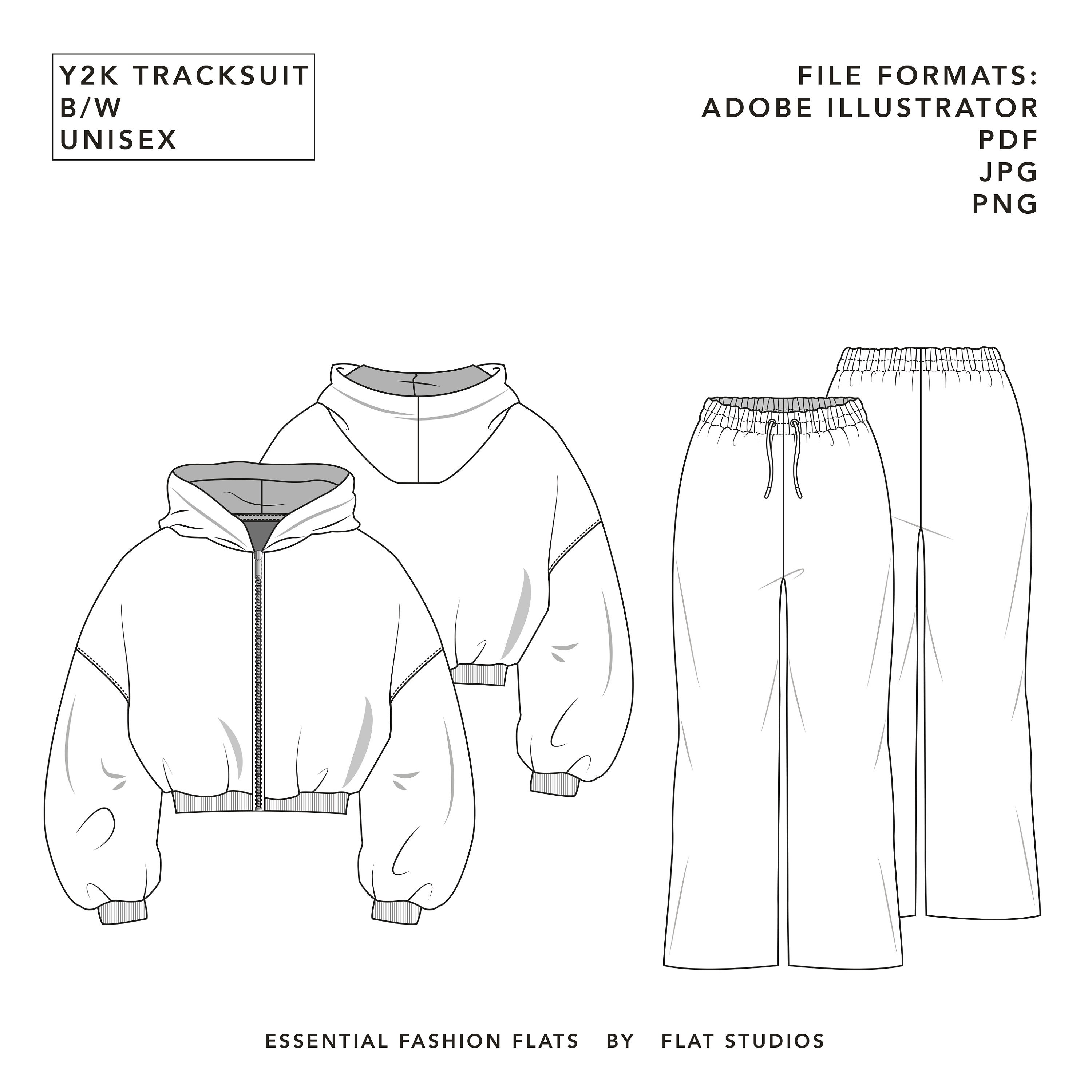 Y2K Tracksuit Unisex Tracksuit, Vector CAD, Technical Drawing, Digital ...