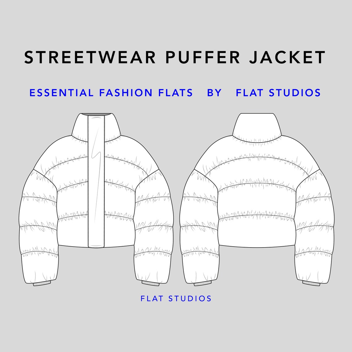 Streetwear Puffer Jacket - Oversized Unisex, Vector CAD, Technical ...
