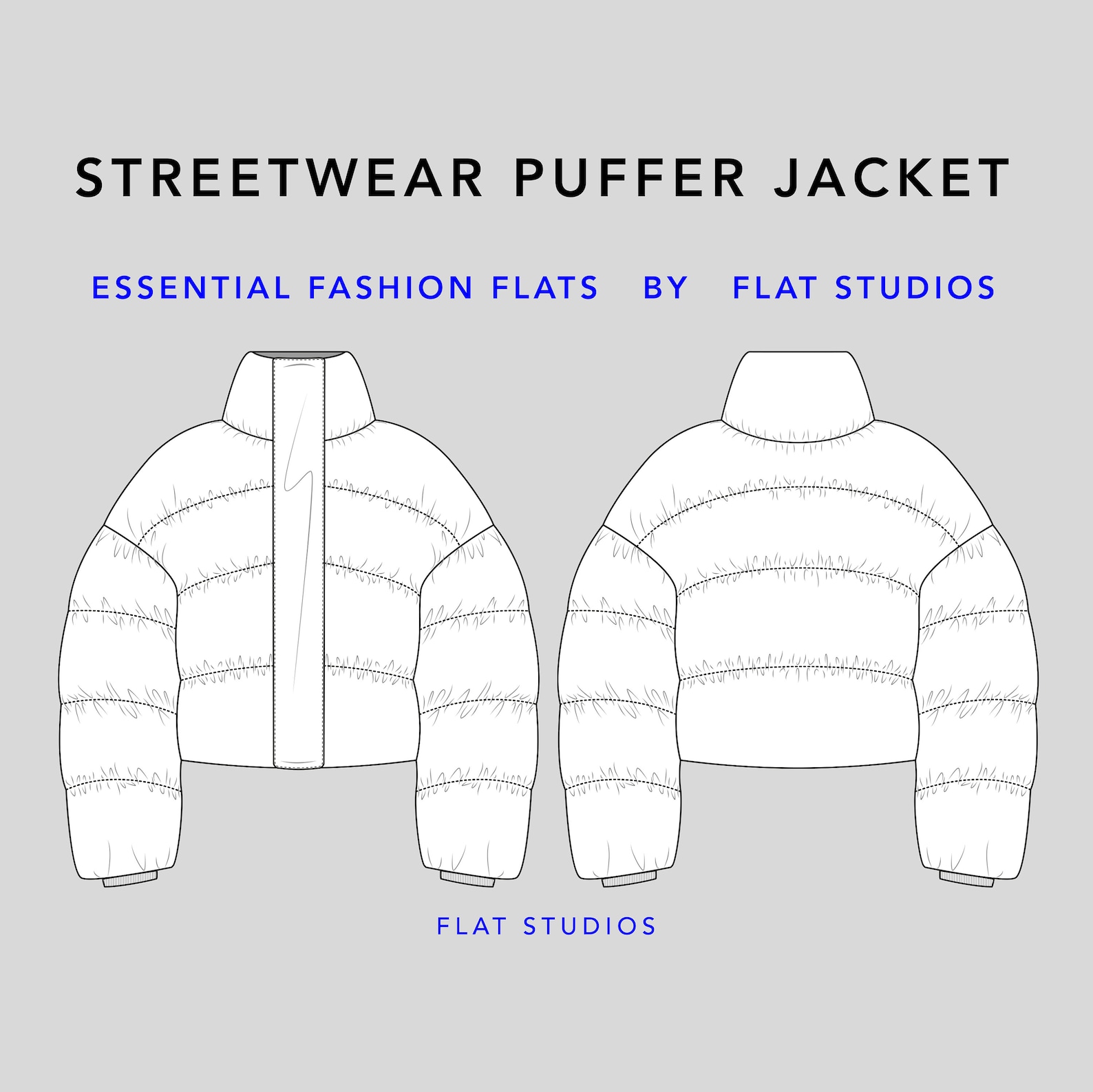 Streetwear Puffer Jacket - Oversized Unisex, Vector CAD, Technical ...