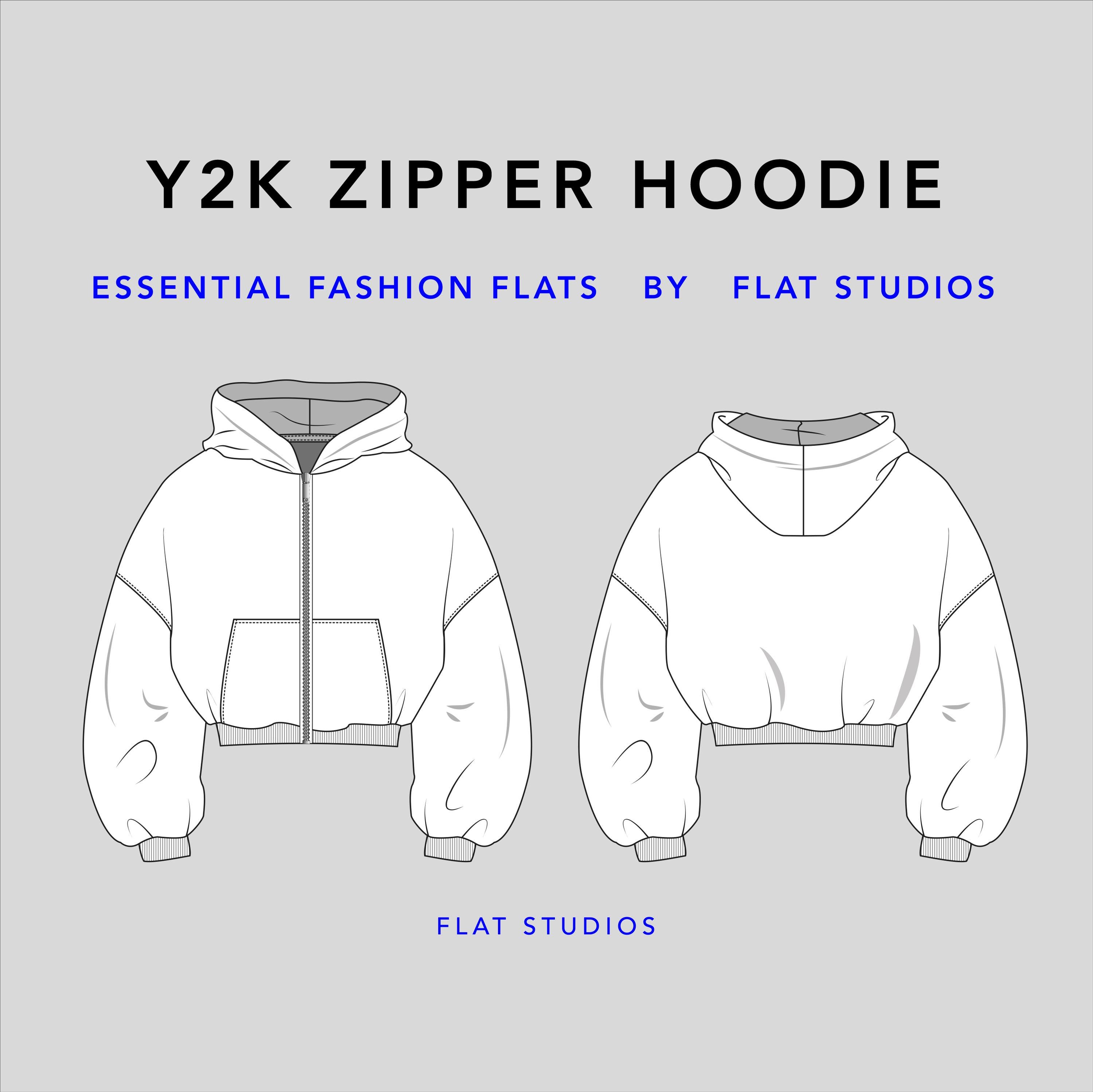Y2K Zipper Hoodie - Unisex Pullover Hoodie, Vector CAD, Technical ...