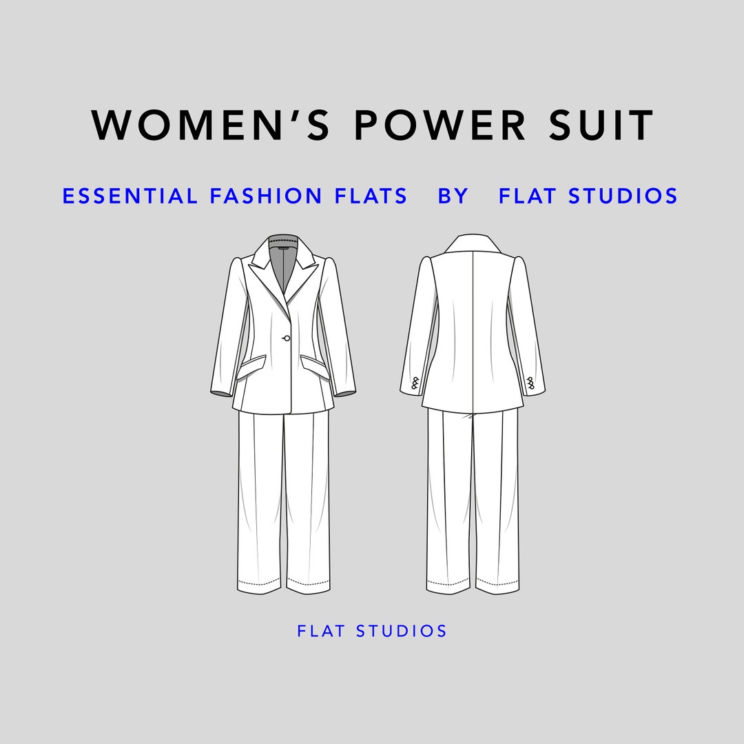 Women's Power Suit - Women's Pant Suit, Vector CAD, Technical Drawing ...