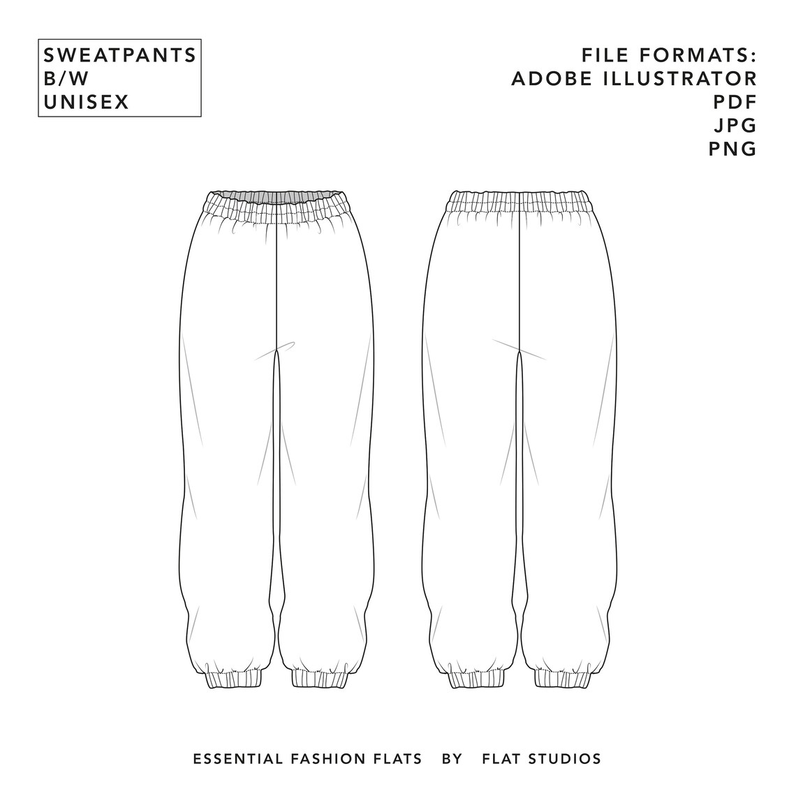 Sweatpants - Unisex Joggers, Vector CAD, Technical Drawing, Digital ...