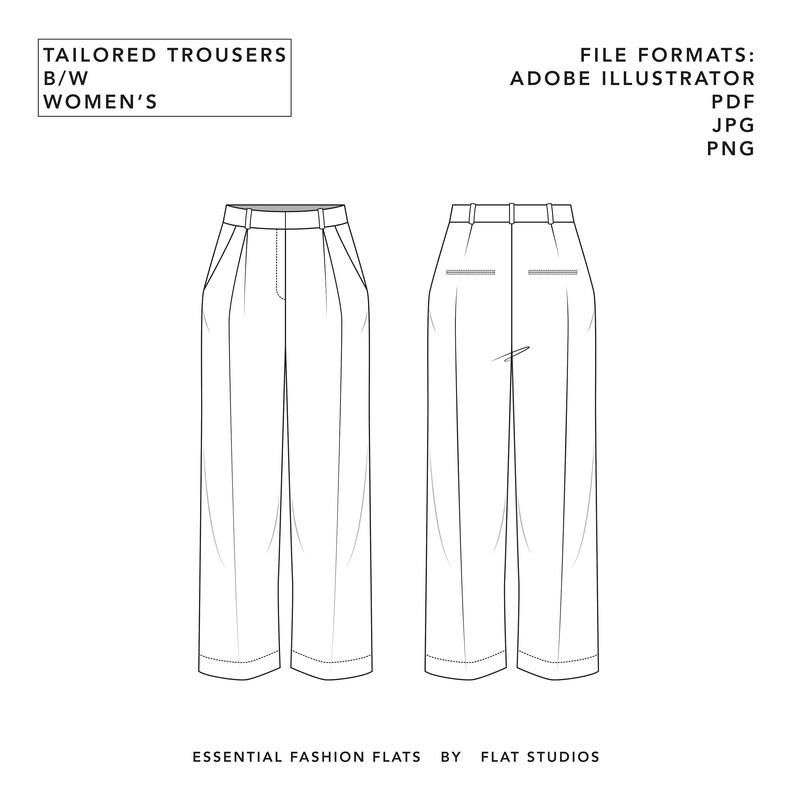 Tailored Trousers - Women's Suit Pants, Vector CAD, Technical Drawing ...