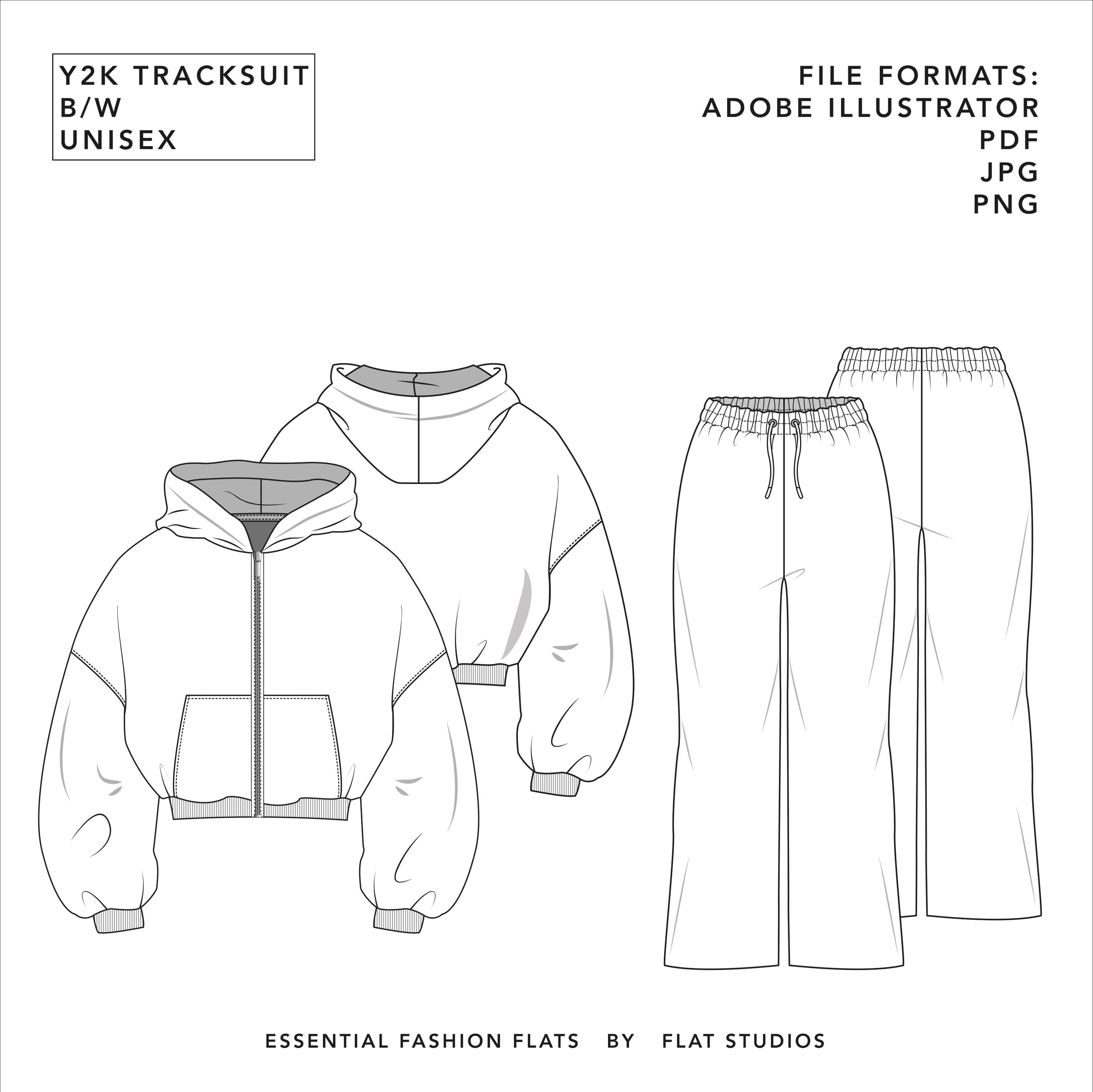 Y2K Tracksuit Fashion Flat – Vector CAD, Technical Drawing (digital ...
