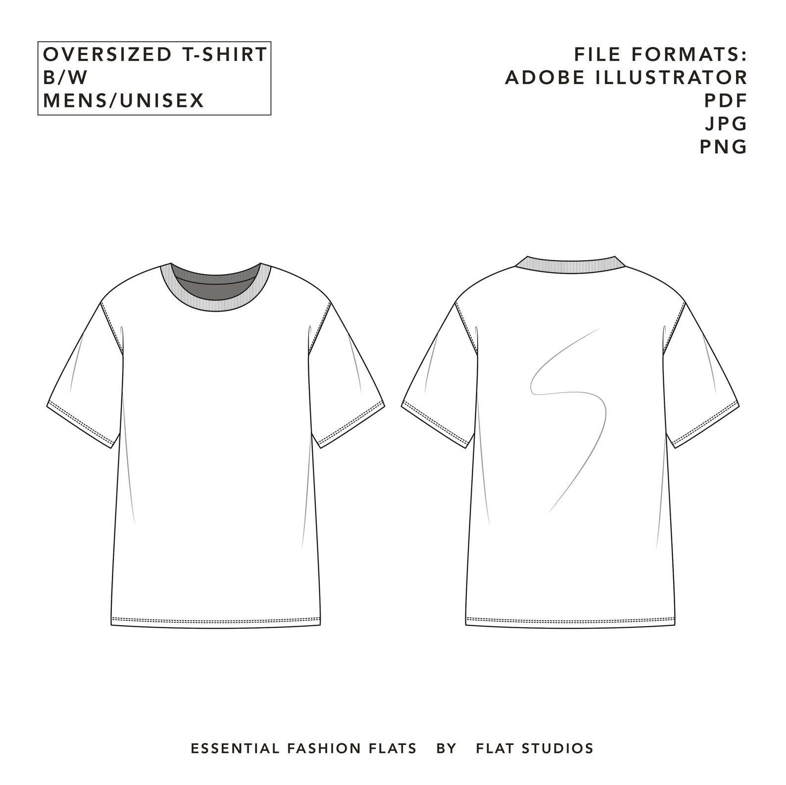 Oversized T-shirt - Unisex Top, Vector CAD, Technical Drawing, Fashion ...