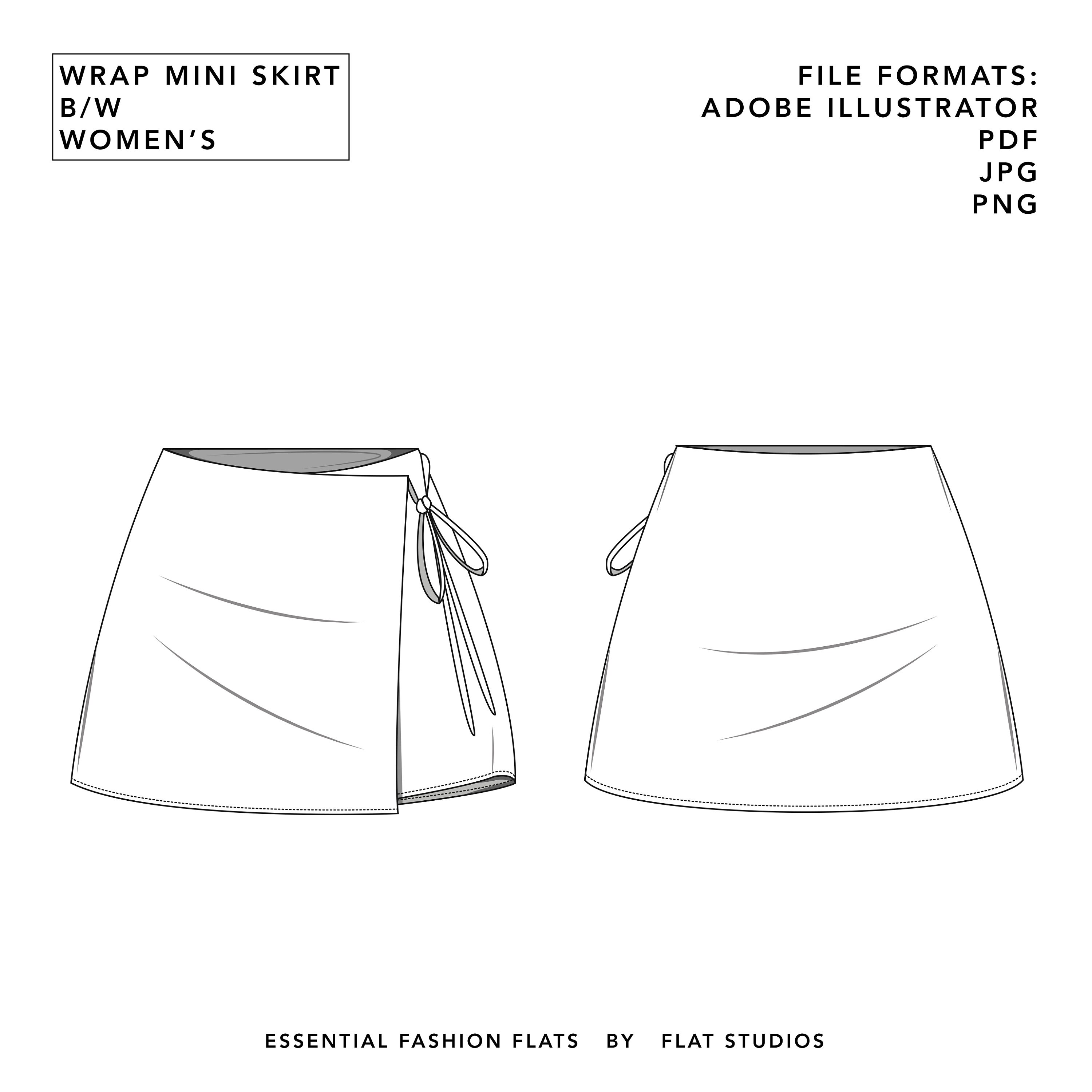 Wrap Mini Skirt - Women's Skirt, Vector CAD, Technical Drawing, Digital ...