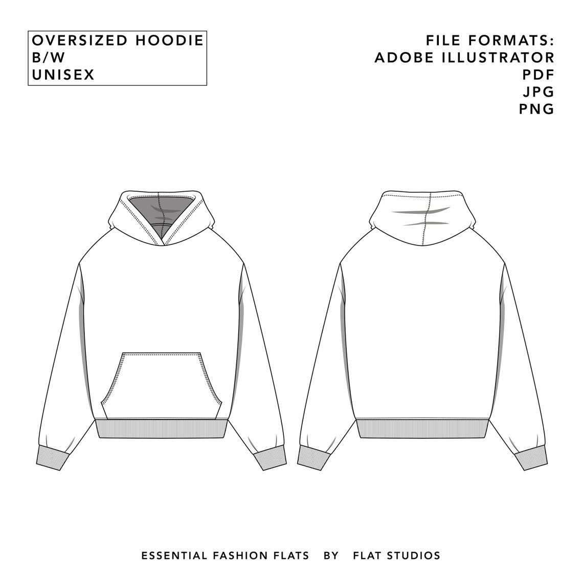 Oversized Hoodie - Unisex Top, Vector CAD, Technical Drawing, Fashion ...