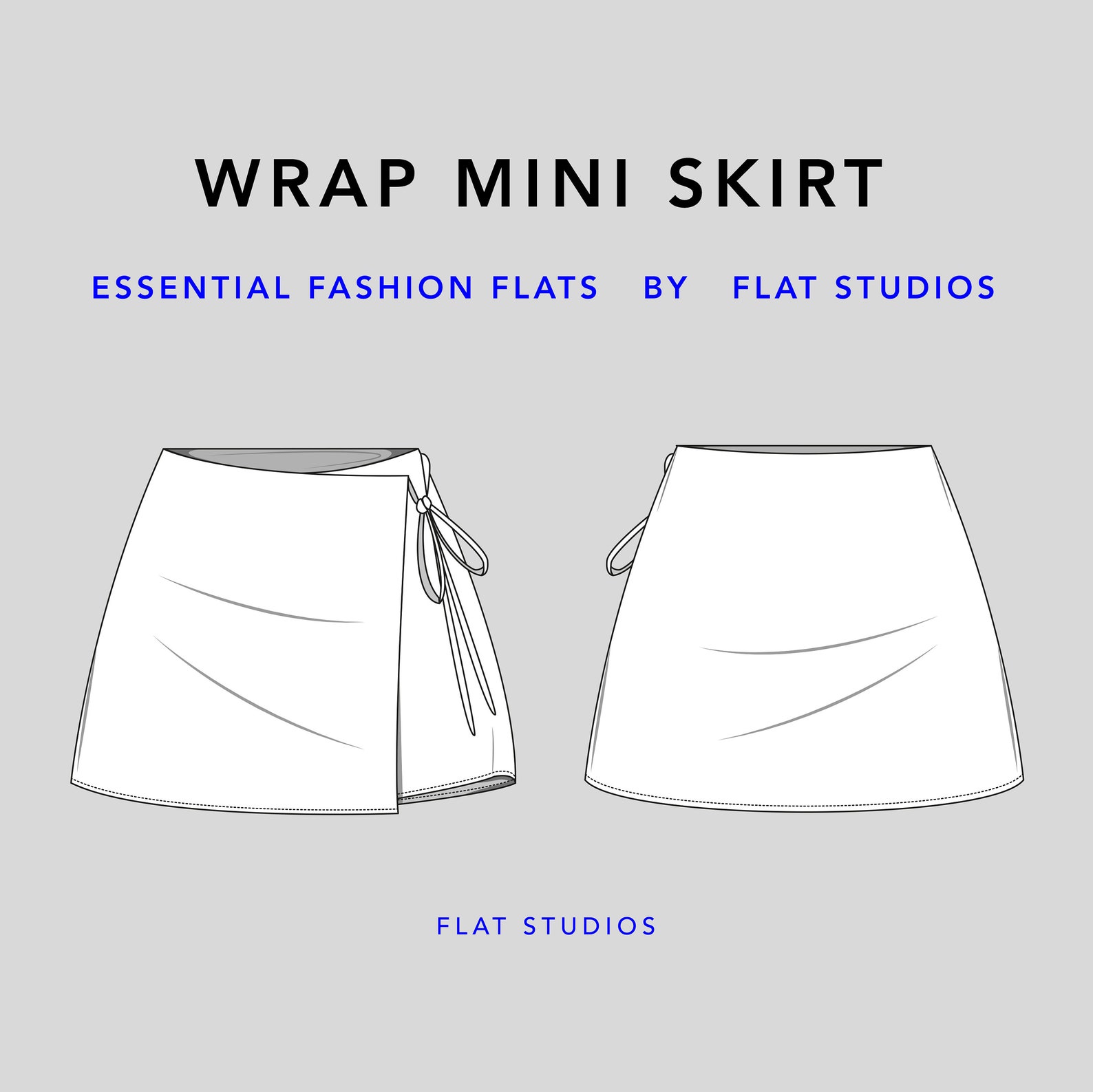 Wrap Mini Skirt - Women's Skirt, Vector CAD, Technical Drawing, Digital ...