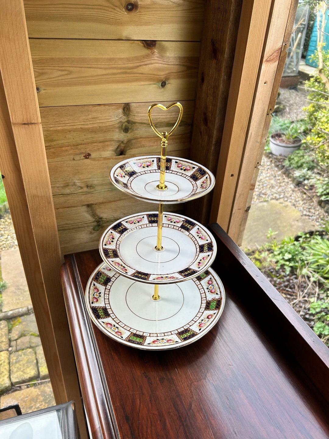 Vintage China 3-tier Tea Stand: Floral Gold Edged Serving Display - Etsy
