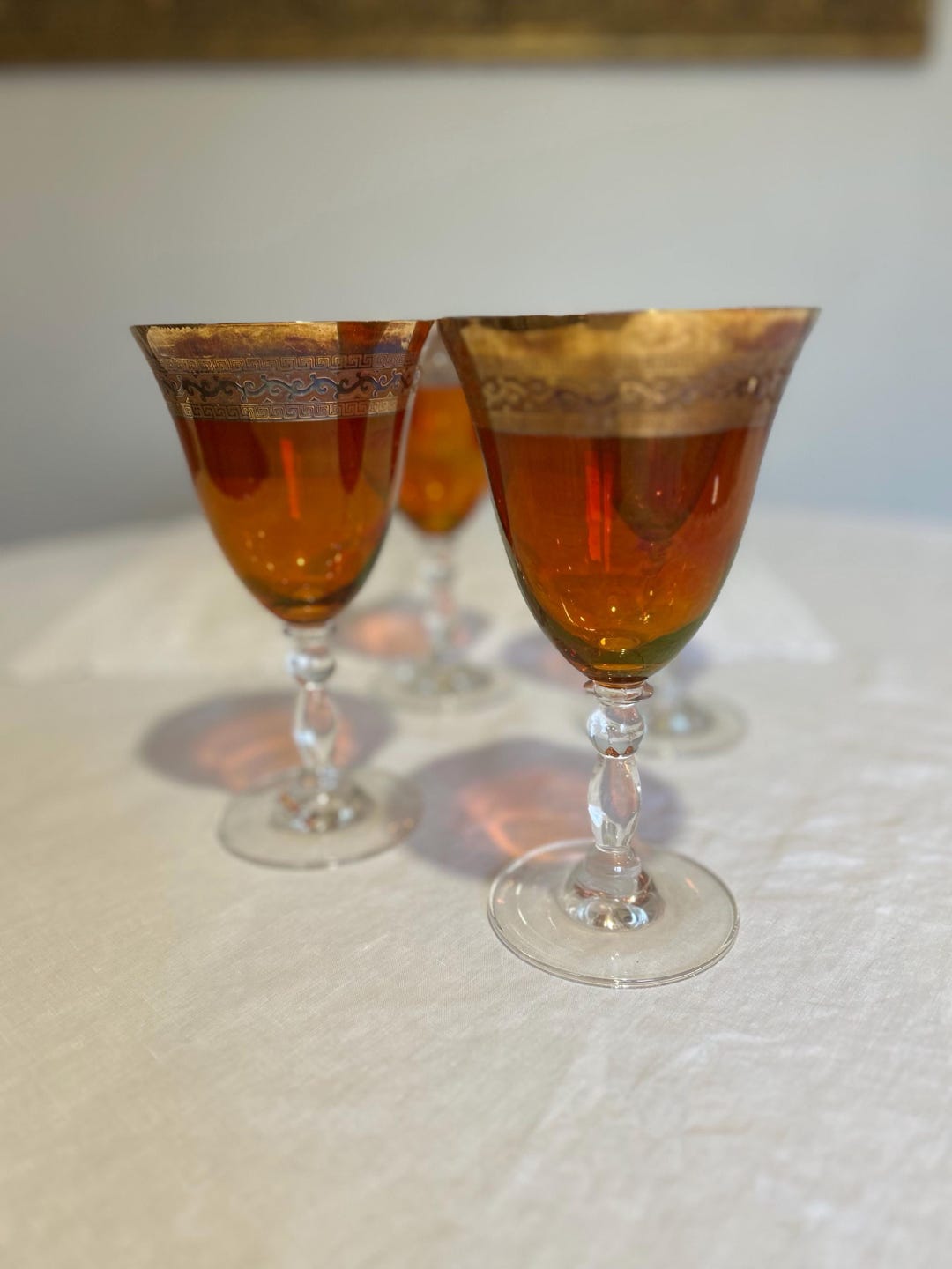 4 Stunning Deep Orange, Wine Water Goblets, Metallic Detailed Rim. - Etsy
