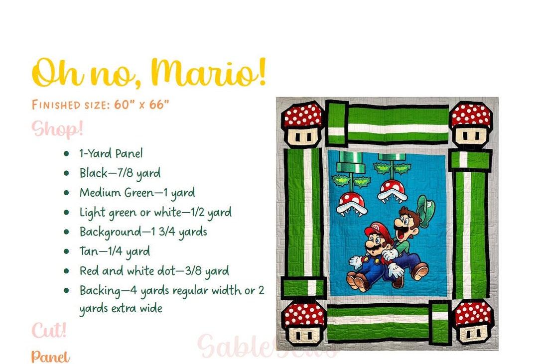 Oh No, Mario! Panel Quilt Pattern - Etsy
