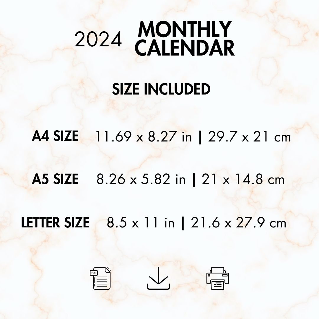 2024 Printable Elegant Monthly Calendar PDF | 2024 Original Monthly ...