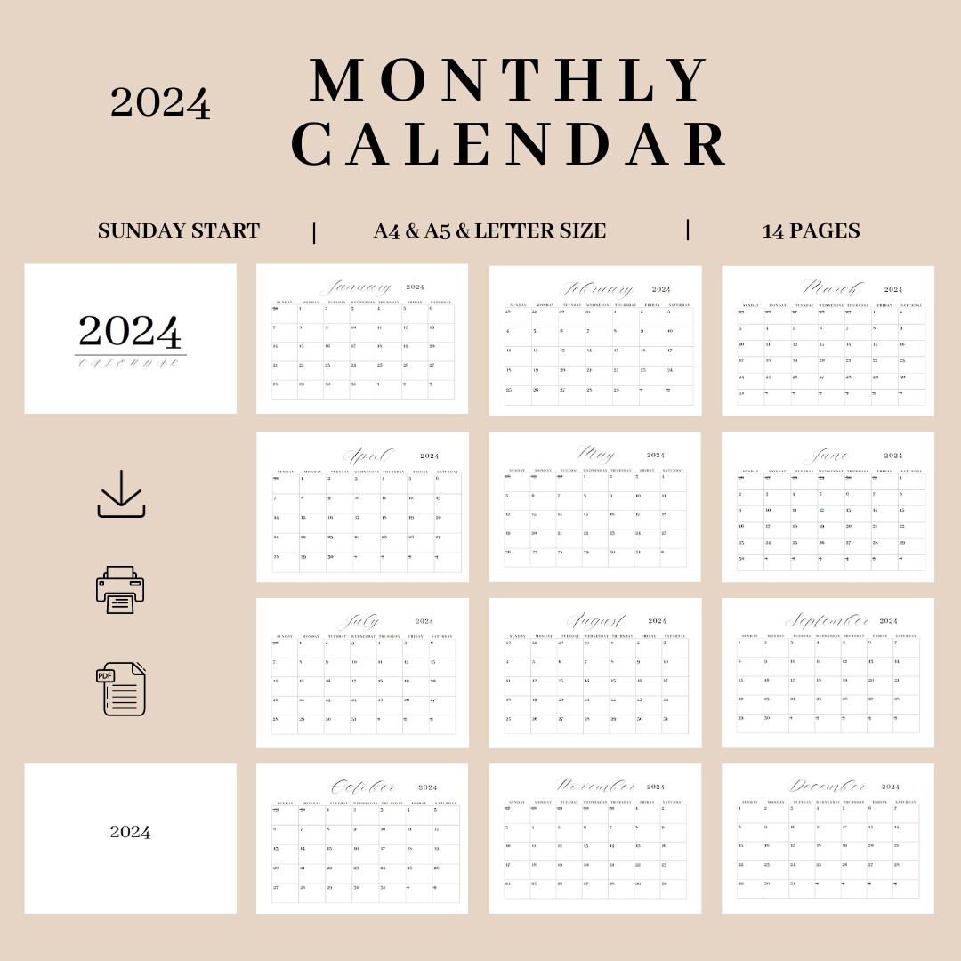 2024 Printable Monthly Calendar | PDF | 2024 Minimalist Monthly Planner ...