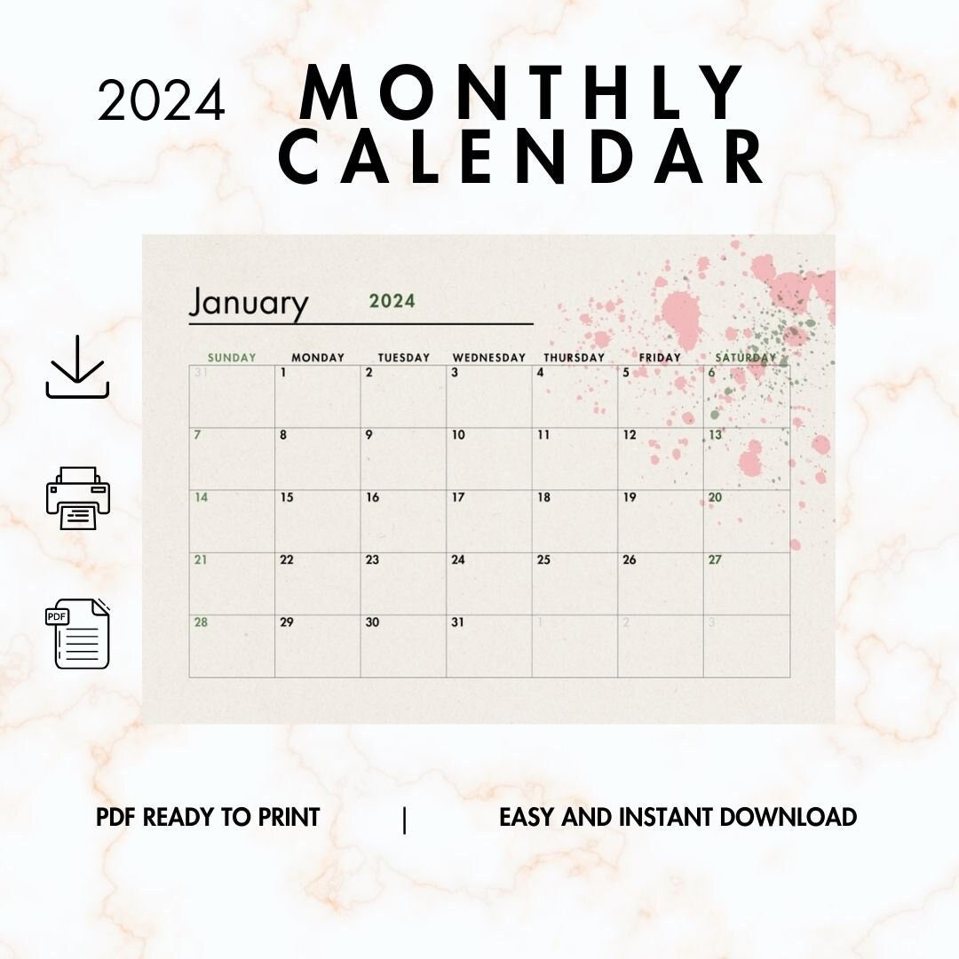 2024 Printable Elegant Monthly Calendar PDF | 2024 Original Monthly ...