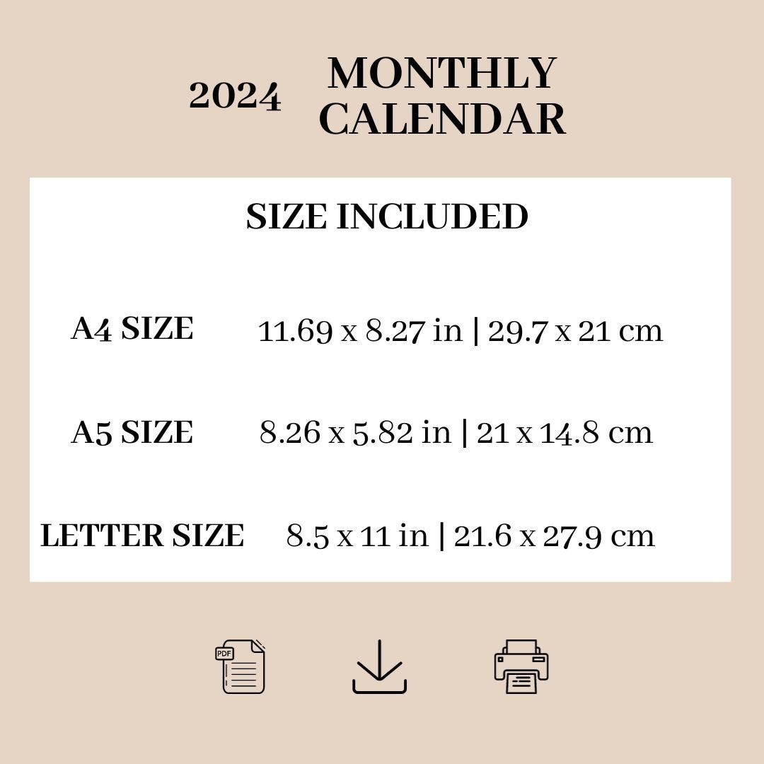 2024 Printable Monthly Calendar PDF 2024 Minimalist Monthly Planner ...