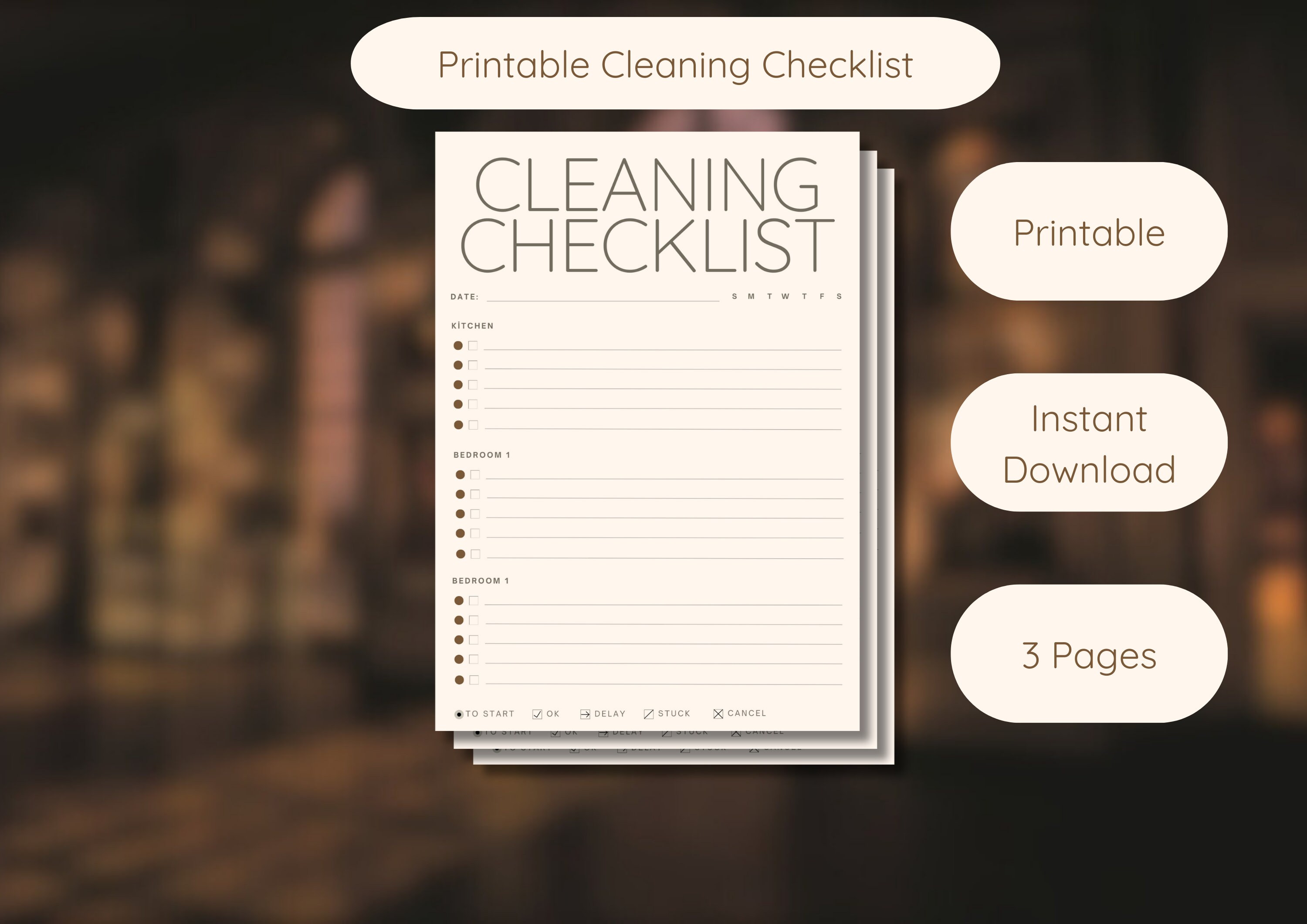 Printable Cleaning Checklist Minimal Cleaning Checklist Instant ...