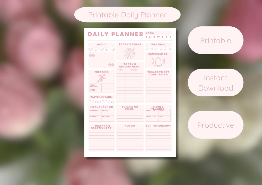 Printable Daily Planner Pink Daily Planner Planner Daily - Etsy