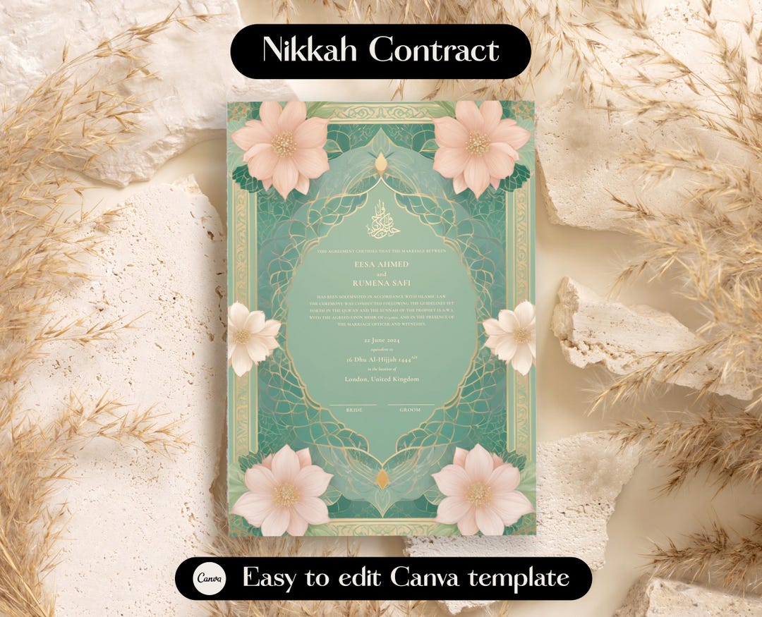 Editable Islamic Nikkah Certificate Template | Muslim Wedding Contract ...