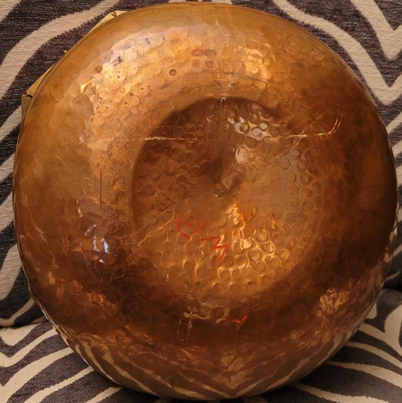 Vintage Hammered Copper Bowl - Octagonal Bowl W Riveted Brass Trim - Etsy