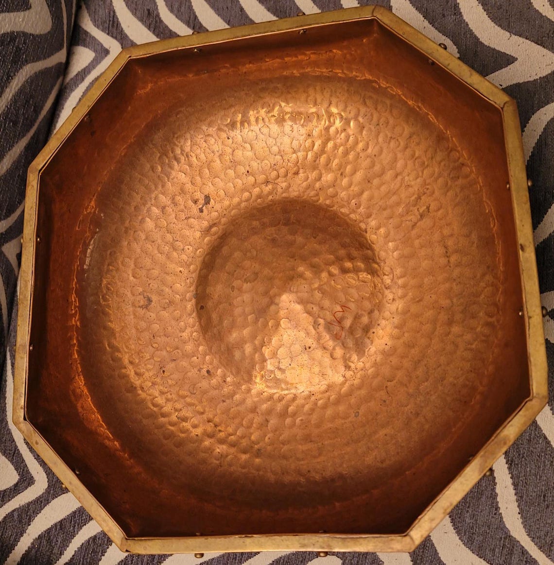Vintage Hammered Copper Bowl - Octagonal Bowl W Riveted Brass Trim - Etsy