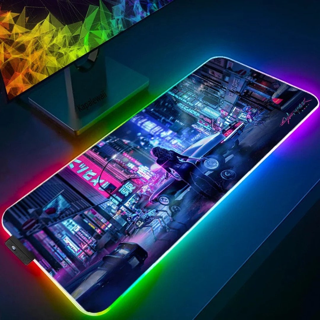 Cyberpunk RGB LED Gaming Mousepad: Tokyo Neon City Desk Mat - Etsy