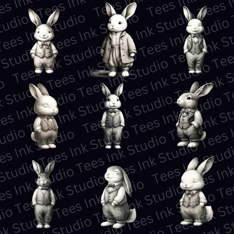 15 Vintage Boy Easter Bunny Clip Art, Old Fashioned Male Rabbit PNG ...