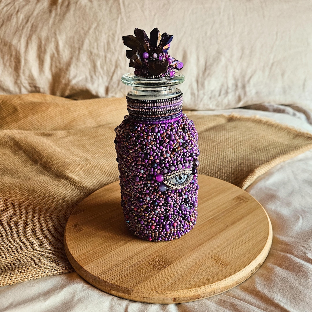 Beaded Evil Eye Jar, Handmade Mosaic Bottle Home Decor, Oddities Table ...