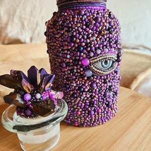 Beaded Evil Eye Jar, Handmade Mosaic Bottle Home Decor, Oddities Table ...