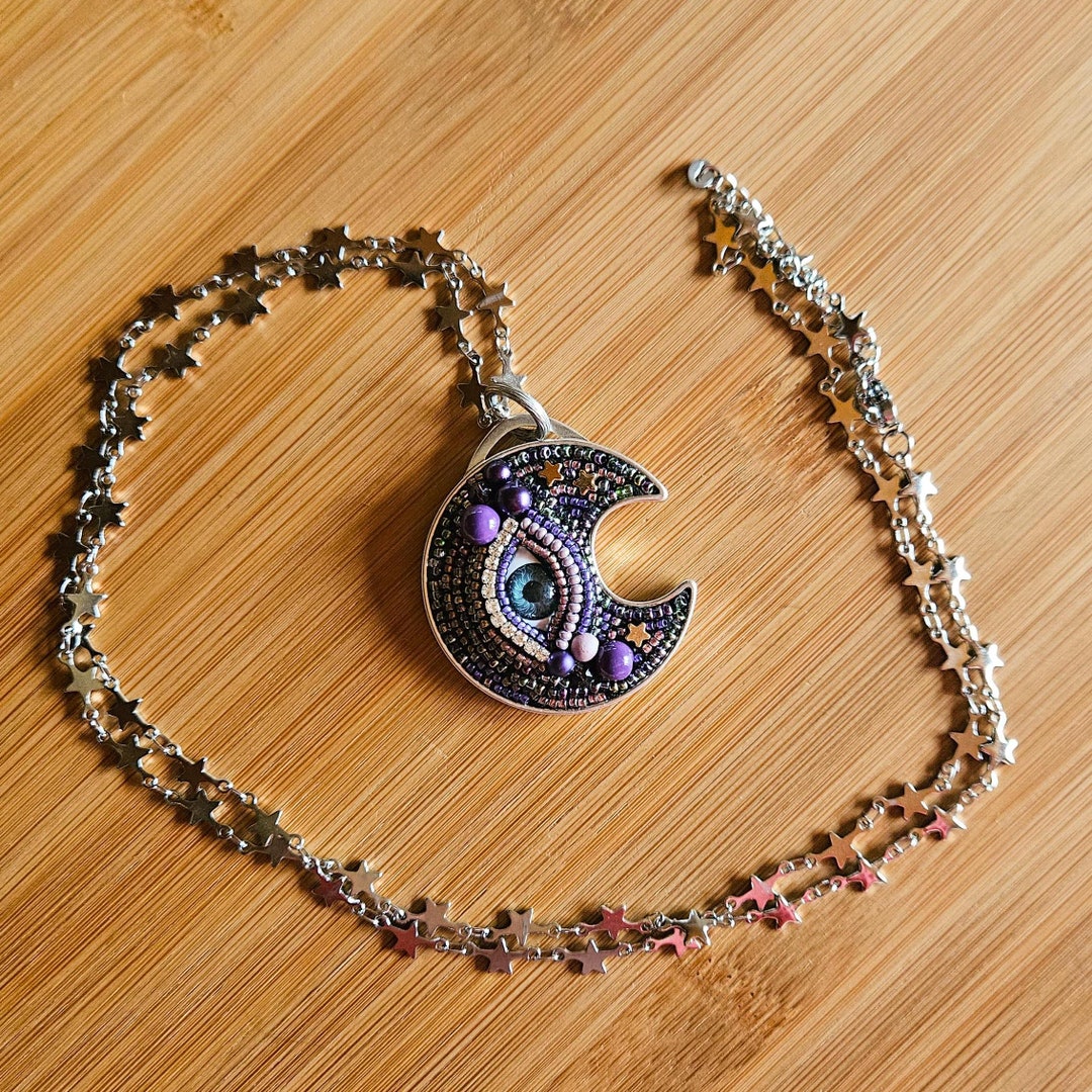 Evil Eye Moon Pendant, Silver Moon Necklace, Moon Jewelry, Silver Evil ...
