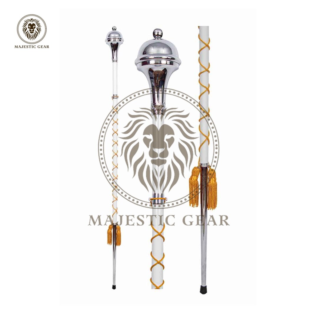 Drum Major Mace With Gold Silk Cord on White Beech Wood Shaft and ...