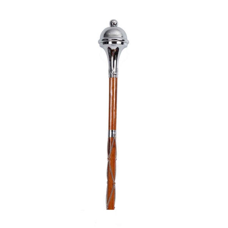 Drum Major Mace Stave & Stick Chrome Ball Head Top Natural Malacca Cane ...